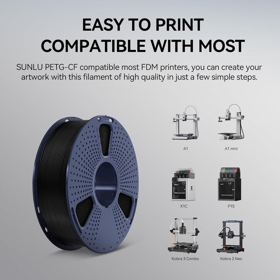 SUNLU Carbon Fiber PETG 3D Printer Filament 1.75mm PETG-CF 1KG,10% ...