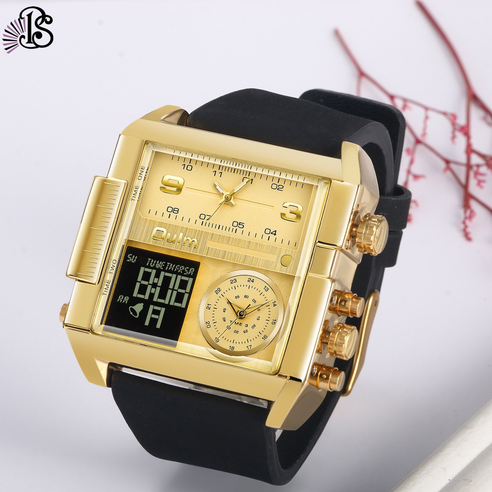 Men Large Dial Digital LED Quartz Sport Watch Waterproof Leather ...