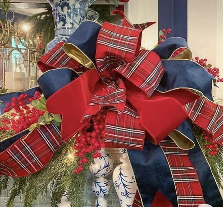 10 Yds - 4” D Stevens Wired Faux Dupion Red Traditional Christmas Plaid ...