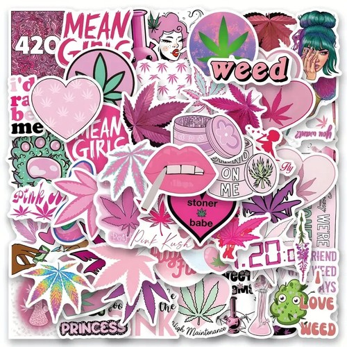 50 Pack of Pink Weed 420 Stickers for Laptop/Water Bottle/Phone Case ...