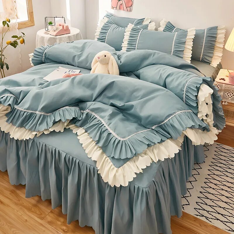 Pink Lace Ruffle Bedding Set Bed Skirt Sheet Bedspread Duvet Cover ...