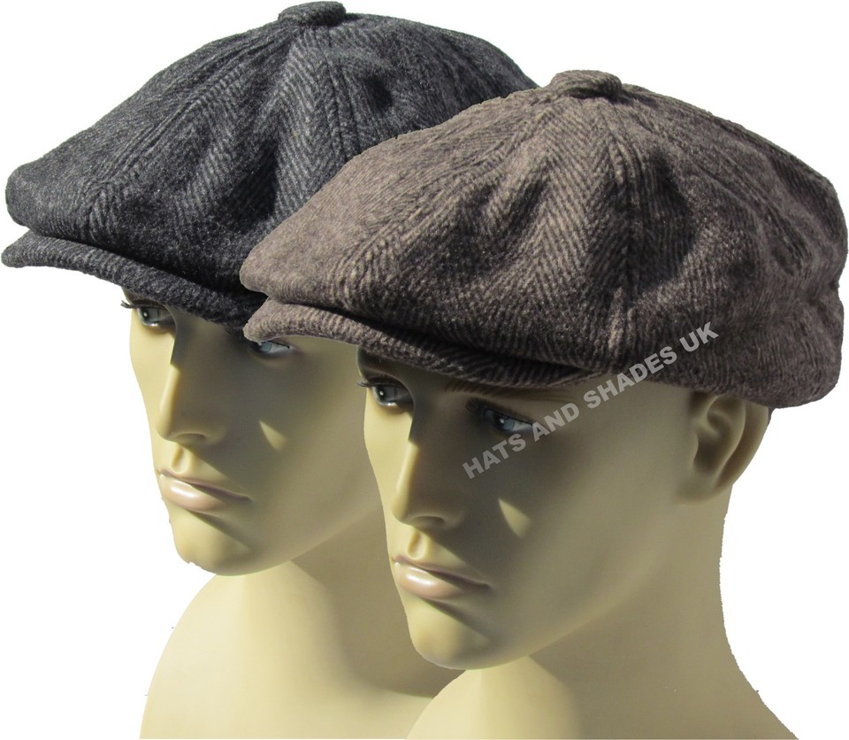 Peaky Blinders Tweed Newsboy Hat herringbone Gatsby Cap Flat 8 Panel ...