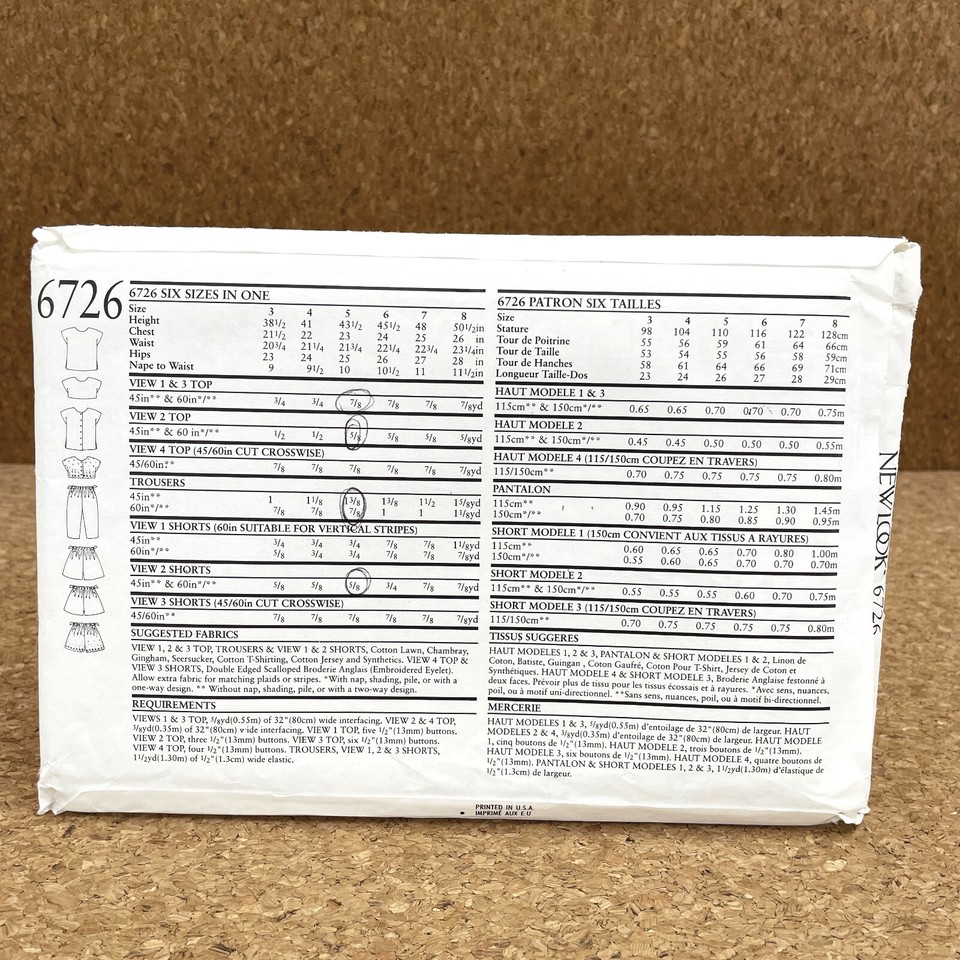 New Look 6726 Shorts Pants and Shirt Top Loose Girls Size 3 8 Sewing ...