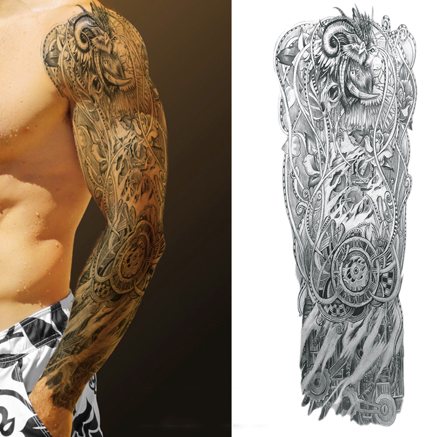 10 Sheets Fake Temporary Tattoo Large Full Arm Sticker Waterproof Long ...