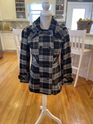 Iris Basic black and gray plaid pea coat | eBay