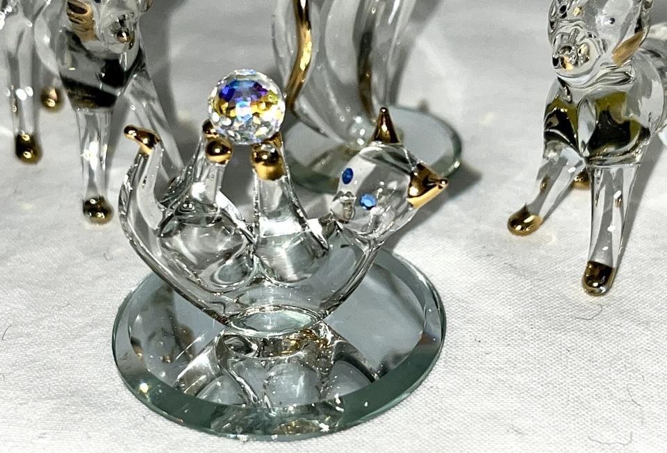 Glass Baron Miniature Cat Playing with Crystal Ball Lot 1998 Exc Cond ...
