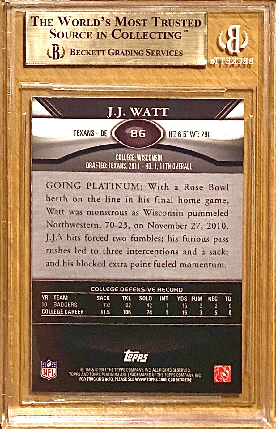 2011 POP 8 JJ WATT ROOKIE RC XFRACTOR TOPPS PLATINUM #86 BGS 10 ...