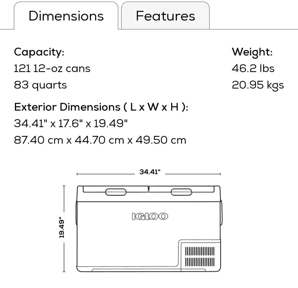 igloo 80dz iceless electric compressor cooler. Dual compartment freezer ...