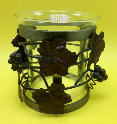 Grapevine Metal Leaves Votive Candle Holder Glass Bell Liner 5"x5" Home ...