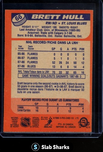 1988 O-PEE-CHEE OPC #66 BRETT HULL ROOKIE RC HOF BLUES | eBay