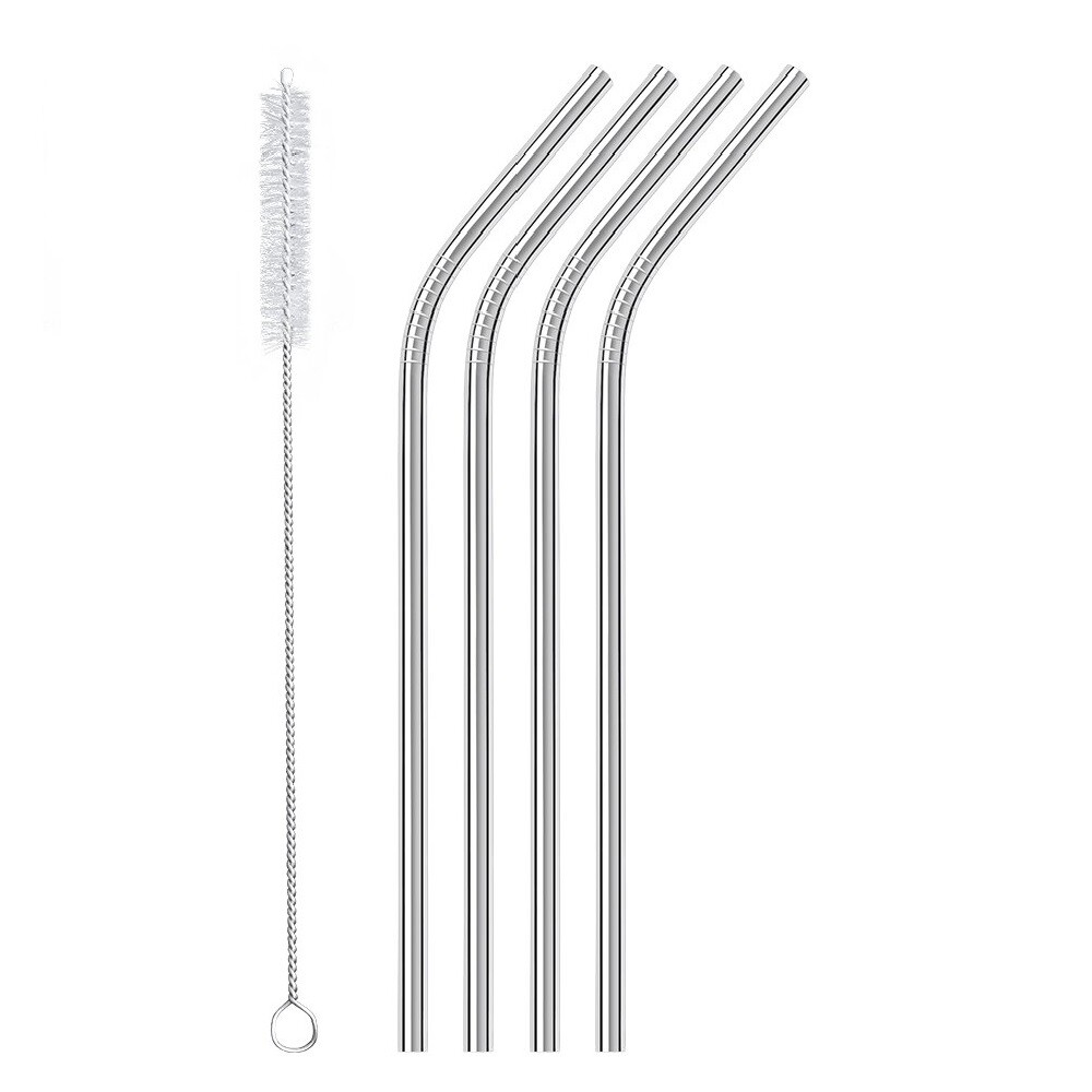 4x Stainless Steel Drinking Metal Straw Reusable Bar Straws Cleaner ...