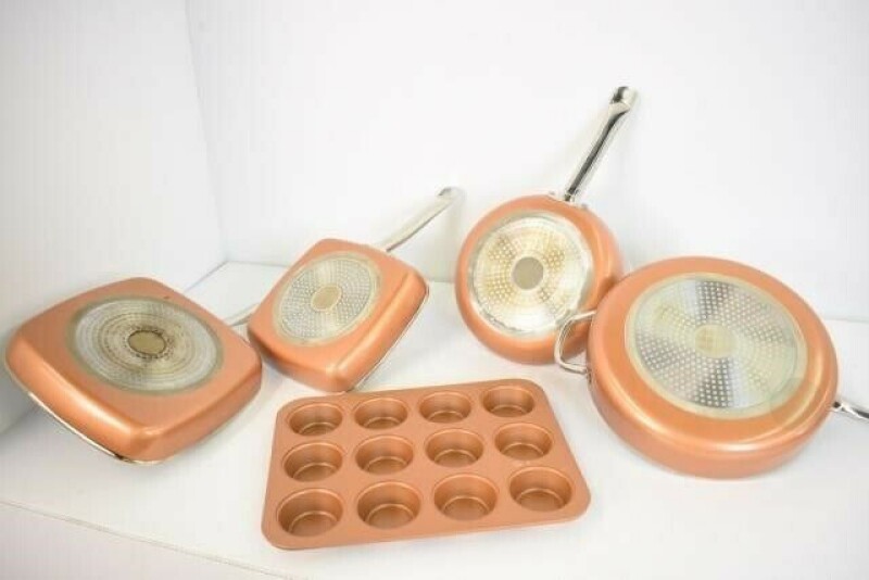 34 PC Copper Chef Cookware Set Pans Pots Deep Fry Baking Grill Egg ...