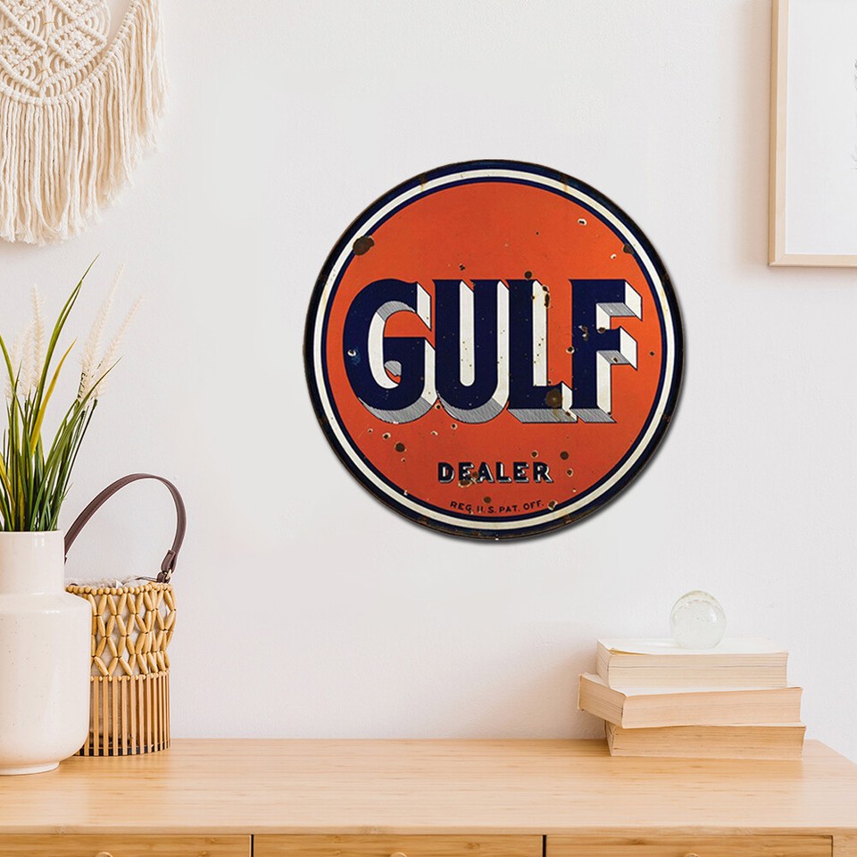 30x30cm GULF Round Tin Painting Retro Vintage Metal Wall Signs Decor ...