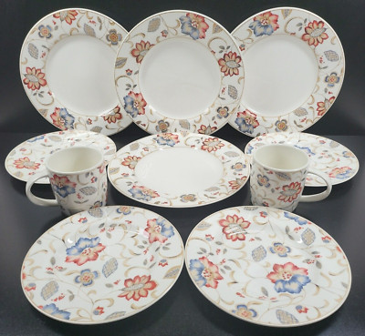 10 Pc Churchill Jacobean Dinner Salad Plates Mugs Set Blue Red Yellow ...