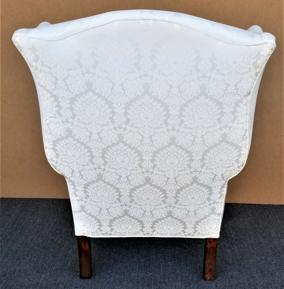 Vintage Chippendale Wingback White Brocade Satin Cotton and Down ...