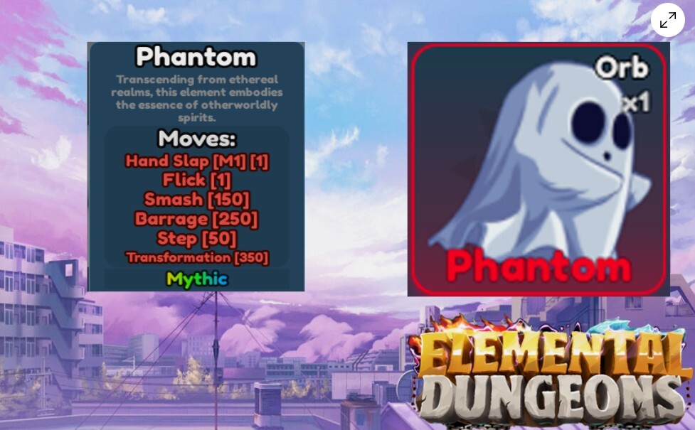 Roblox Elemental Dungeons " Phantom " Mythic Element Unobtainable | eBay
