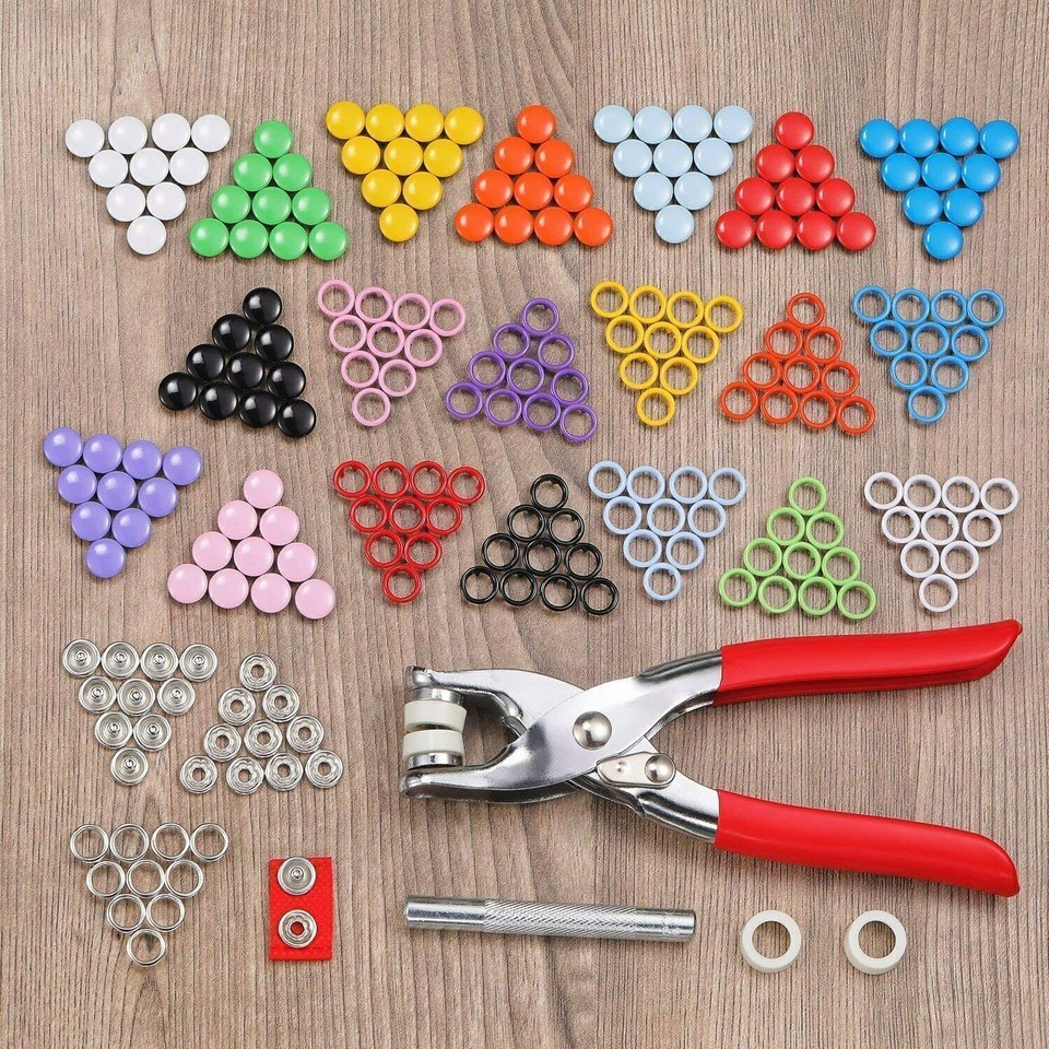 200/400/804PC Snap Fasteners Kit Metal Snap Button with Fastener Pliers ...