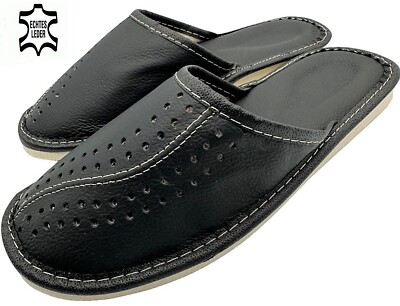 Herren Leder Echtleder Hausschuhe Latschen Pantoffeln schwarz EU WARE ...