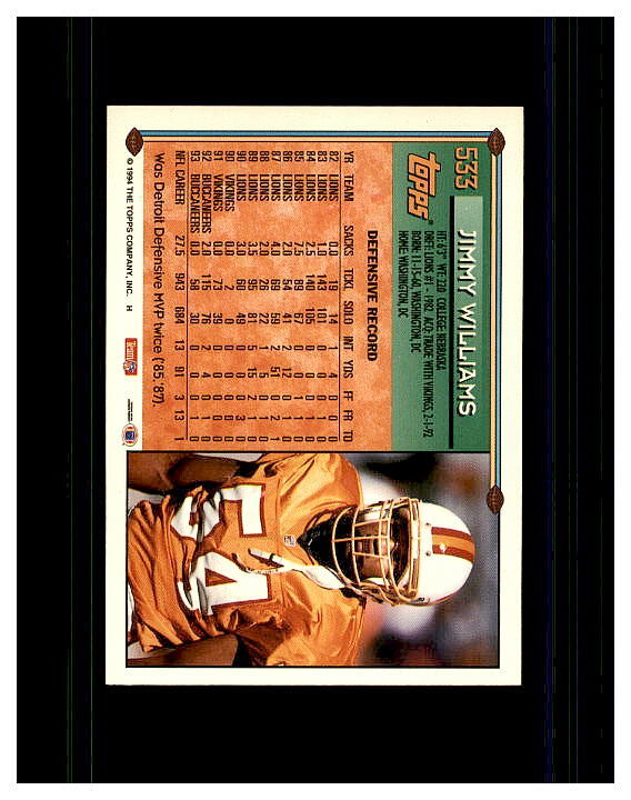 1994 Topps Football Card #533 Jimmy Williams SPECIAL EFFECTS | eBay