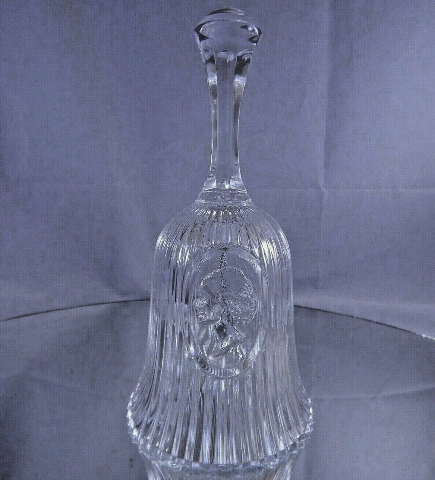 Vintage Fostoria Clear Ribbed Glass Crystal Hand Bell Cameo Lady Woman ...