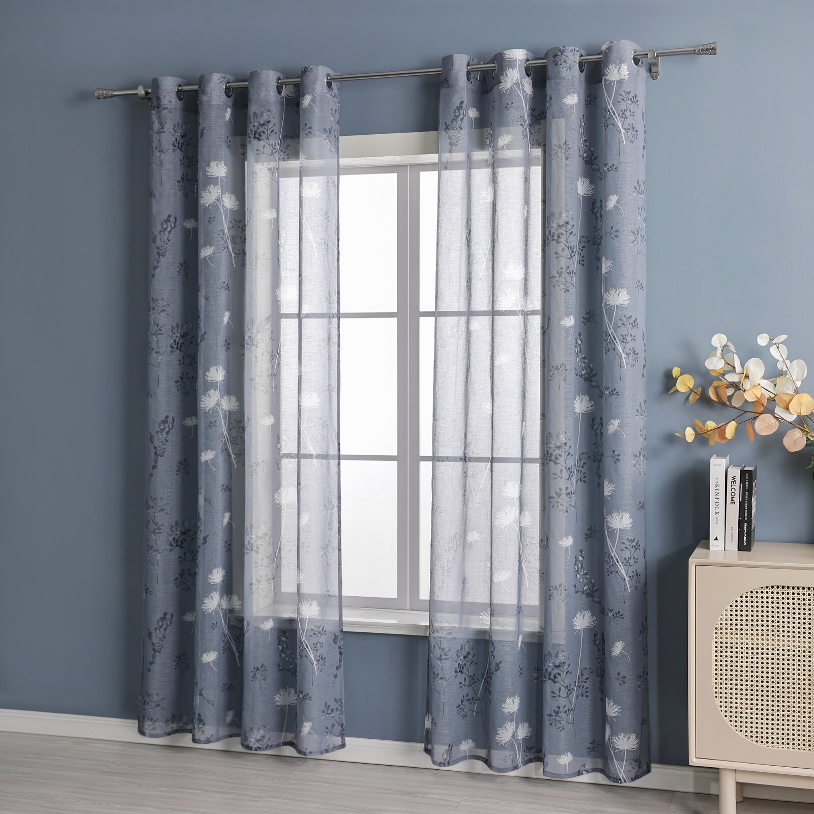 Curtains Window Sheer Floral Net Curtains Ready Made Eyelets Panel | eBay