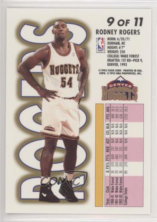 1993-94 Fleer NBA Draft Lottery Rodney Rogers #9 Rookie RC | eBay