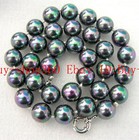 8mm-16mm High Luster Black Round Shape Sea Shell Pearl Bead Necklace 18 ...