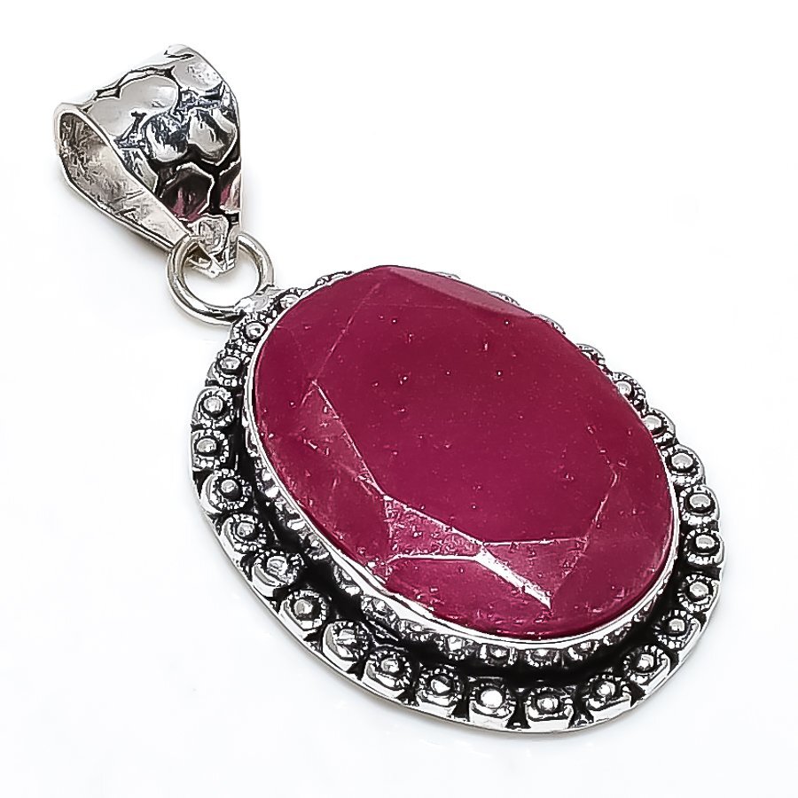 925 Sterling Silver Kashmir Red Ruby Gemstone Jewelry Pendant 1.81 ...