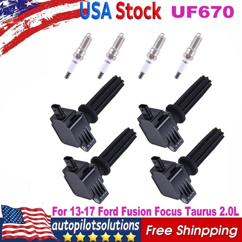 4X Ignition Coils + 4X Spark Plugs UF670 For 13-17 Ford Fusion Focus ...