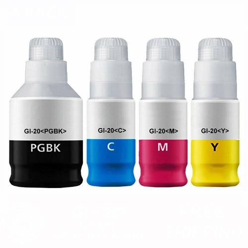 4P Comp GI-20 Black Cyan Magenta Yellow Ink Bottle For Canon Pixma ...