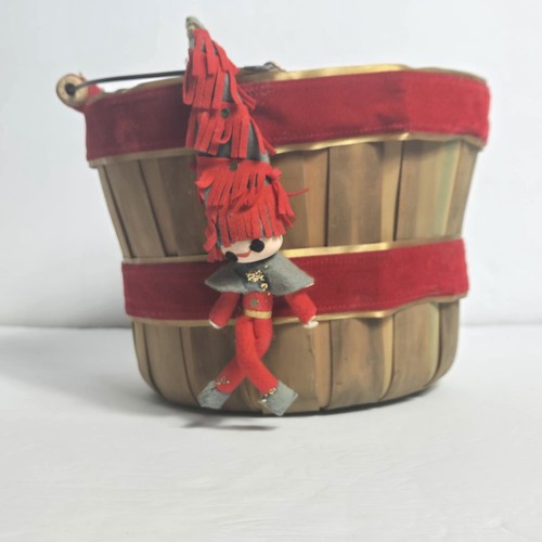 Vtg Slat Wood Apple Ornament Bucket Rustic Farmhouse Christmas Elves ...