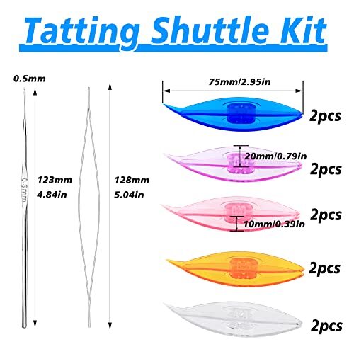 Tatting Shuttle Kit 10 Pcs Plastic Tatting Shuttle With Beading Needles ...