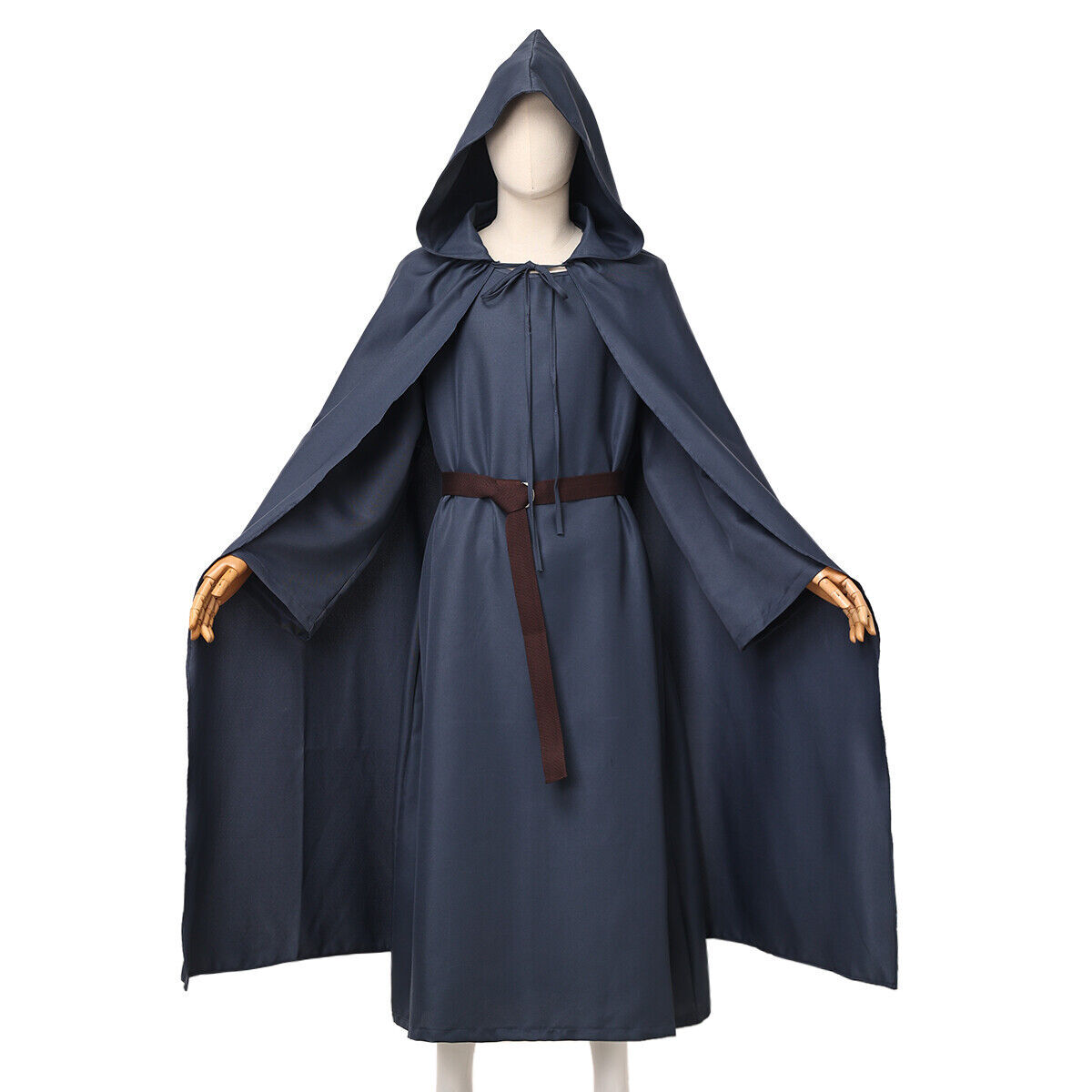 Medieval Men's Long Hooded Cloak Robe Halloween Wizard Sorcerer ...