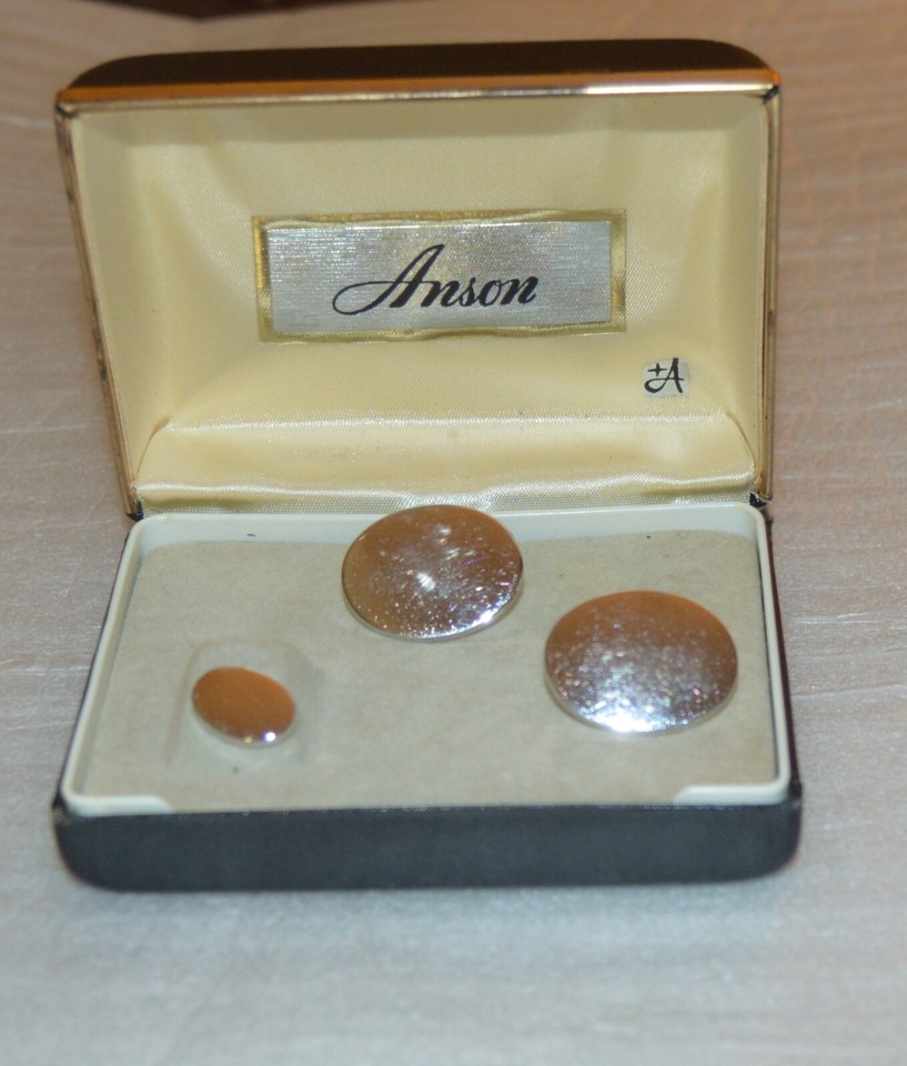 Anson Cufflinks Tie Tack Silver Tone Original Box Men's Ware | eBay