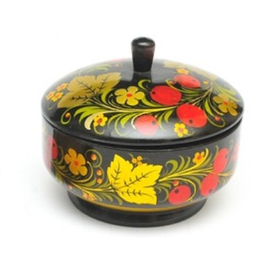 Vintage Black Russian Lacquer Round Trinket Box w/ Hand Painted Floral ...