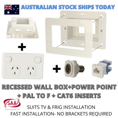 Recessed Power Point Wall Box For TV AV with Double GPO, CAT6 & PAL to ...