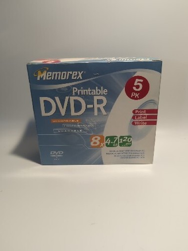 MEMOREX Printable DVD-R 8 X 4.7 GB 120 Min 5 Pack NIB 2005 | eBay
