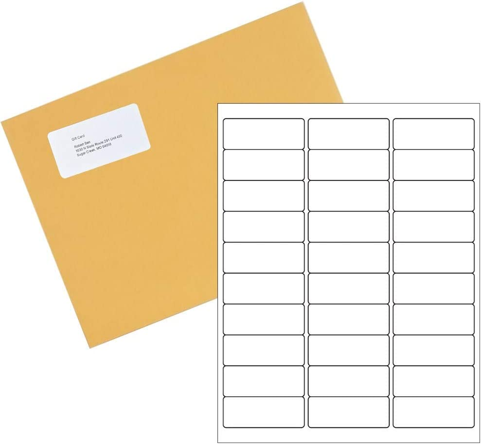White Sticker Labels, 30-UP 1" X 2-5/8" Shipping Address Labels ...