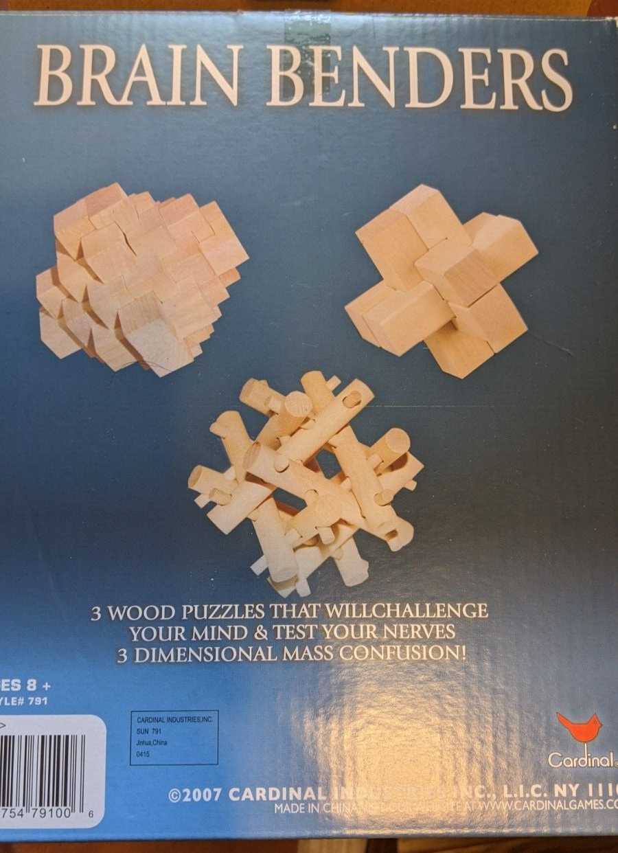 Brain Benders 3 Solid Wood Puzzles by Cardinal Age 8 3d Challenging for ...