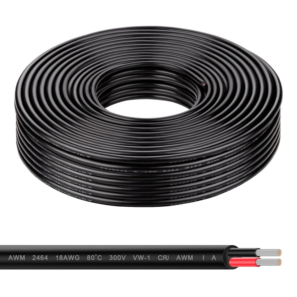 18 Gauge 2 Conductor Electrical Wire, 100FT Stranded Tinned Copper Wire ...