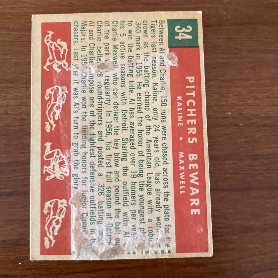 Al Kaline (HOF)/Charlie Maxwell 1959 Topps Baseball Card Pitchers ...