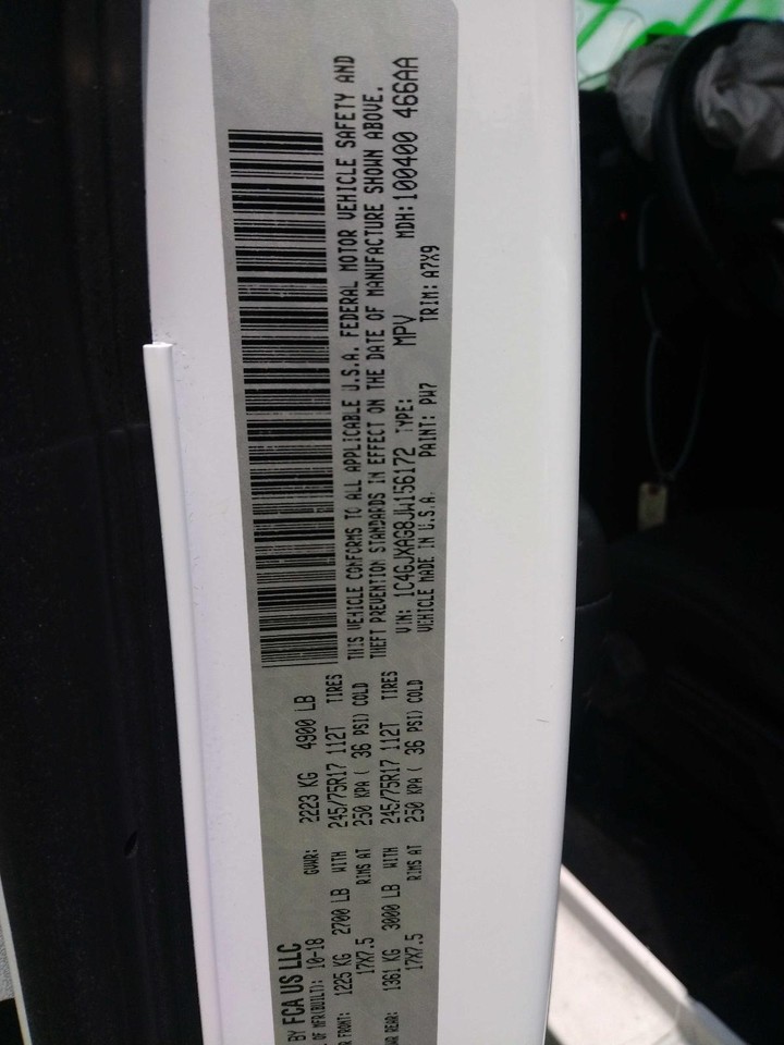 2018 Jeep Wrangler Right Rear Cargo Door OEM White 73K Miles NJ25-18582 ...