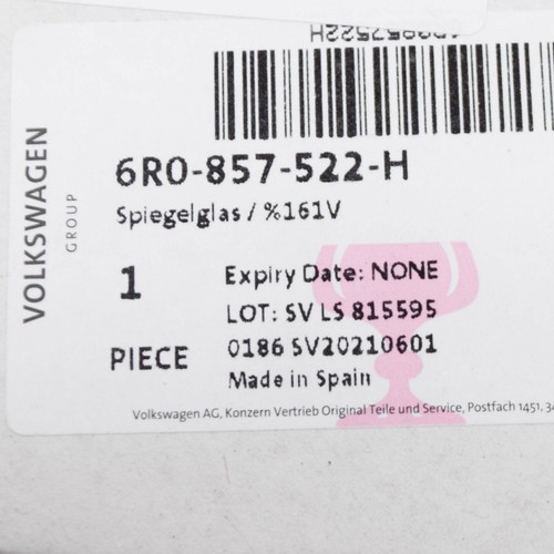 NEW VOLKSWAGEN POLO 6R RIGHT WING MIRROR GLASS 6R0857522H GENUINE | eBay