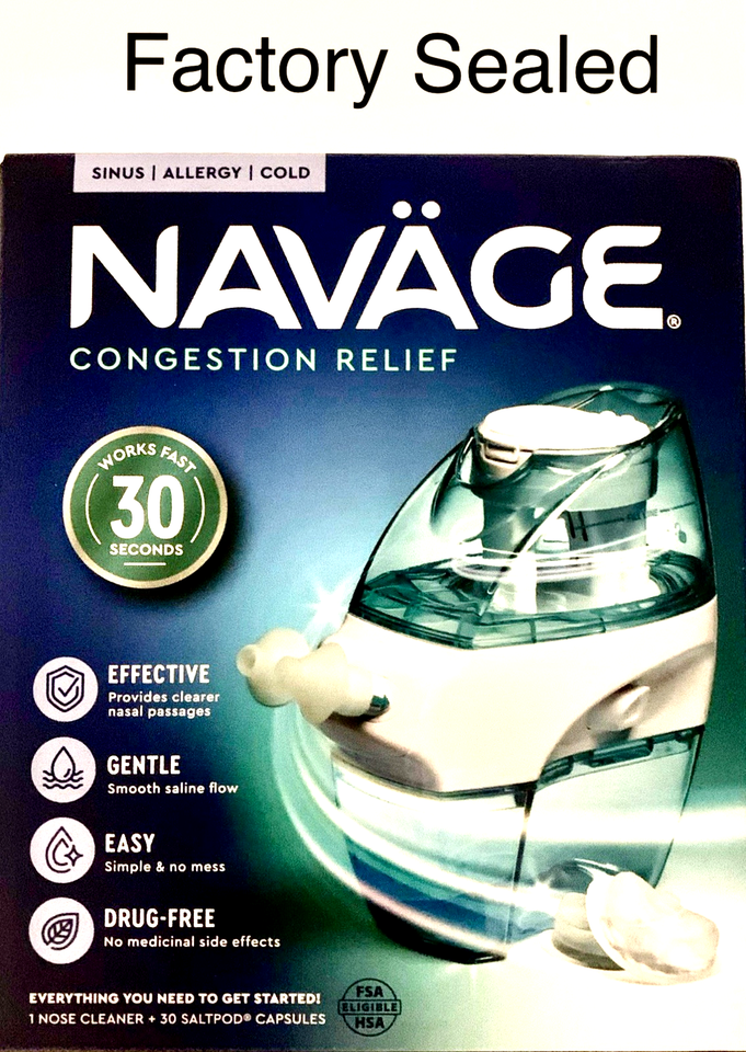 NAVAGE- Saline Nasal Irrigation Kit- FACTORY SEALED- 30 FREE Salt Pods ...