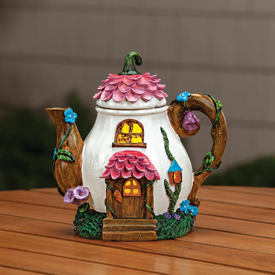 Solar Lighted Teapot Garden Statue | eBay