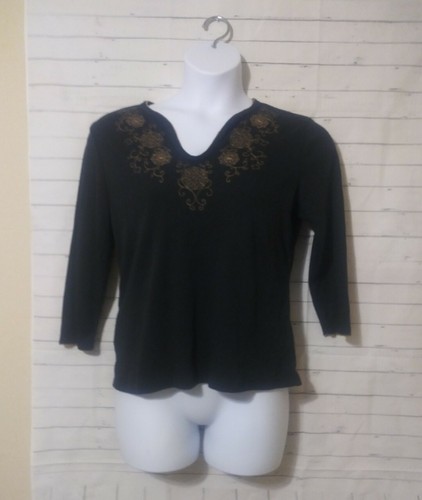 Women's Jason Maxwell Black Embroidered Top, Size L | eBay
