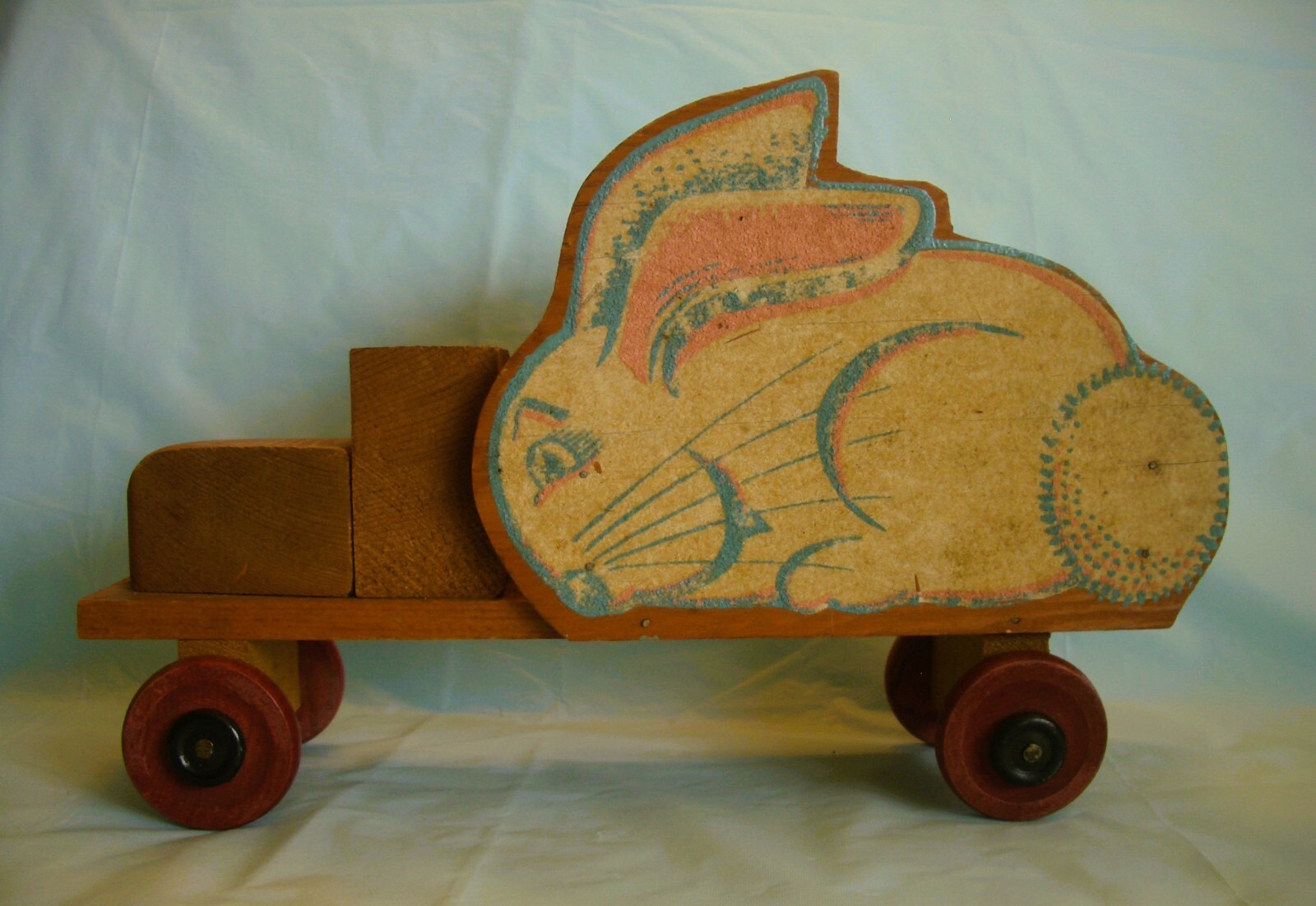 Antique Wooden Toy Truck With Fuzzy Bunny Rabbit Sides & Cargo Area ...