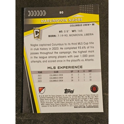 DARLINGTON NAGBE 2024 Topps Chrome MLS Green Lava Refractor Crew #80 | eBay