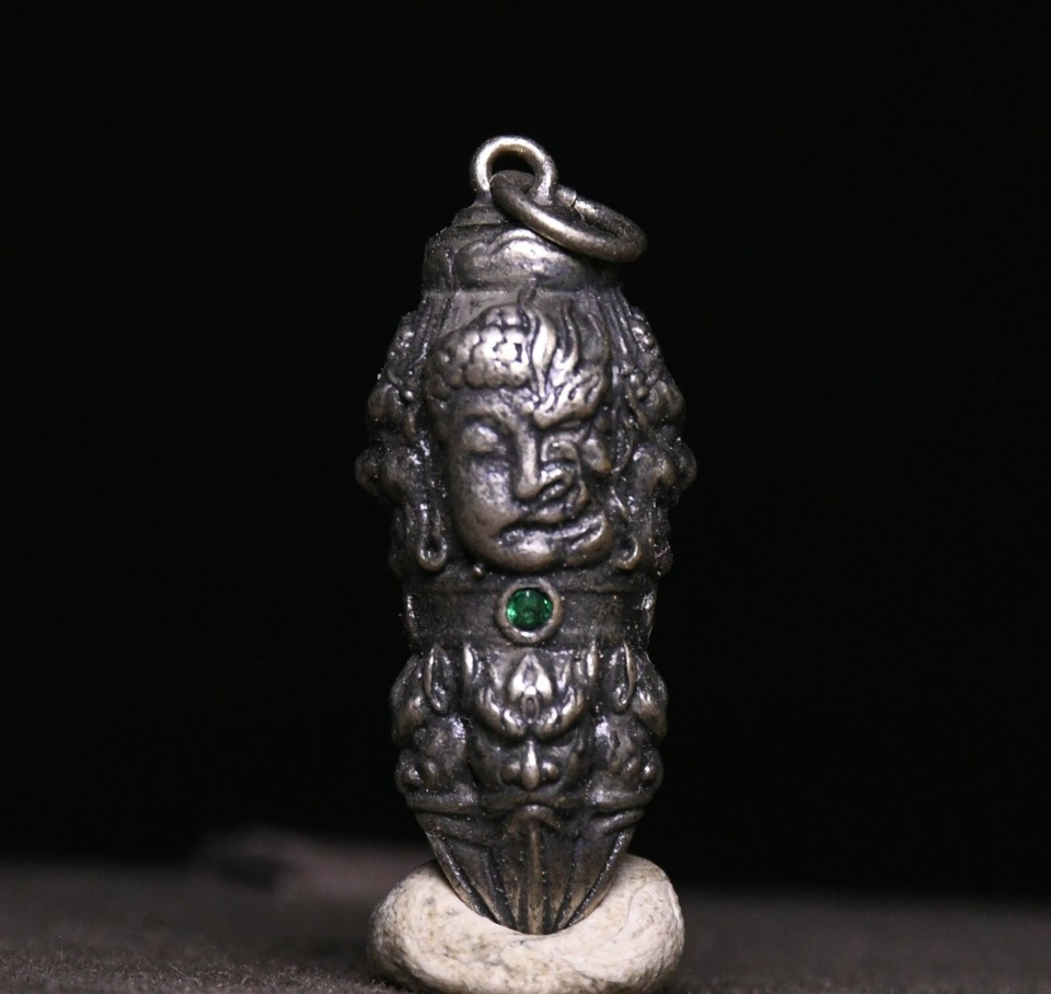 Tibet Silver 4 Buddha Face Inlay Gemstone Phurba Dagger Holder Amulet ...