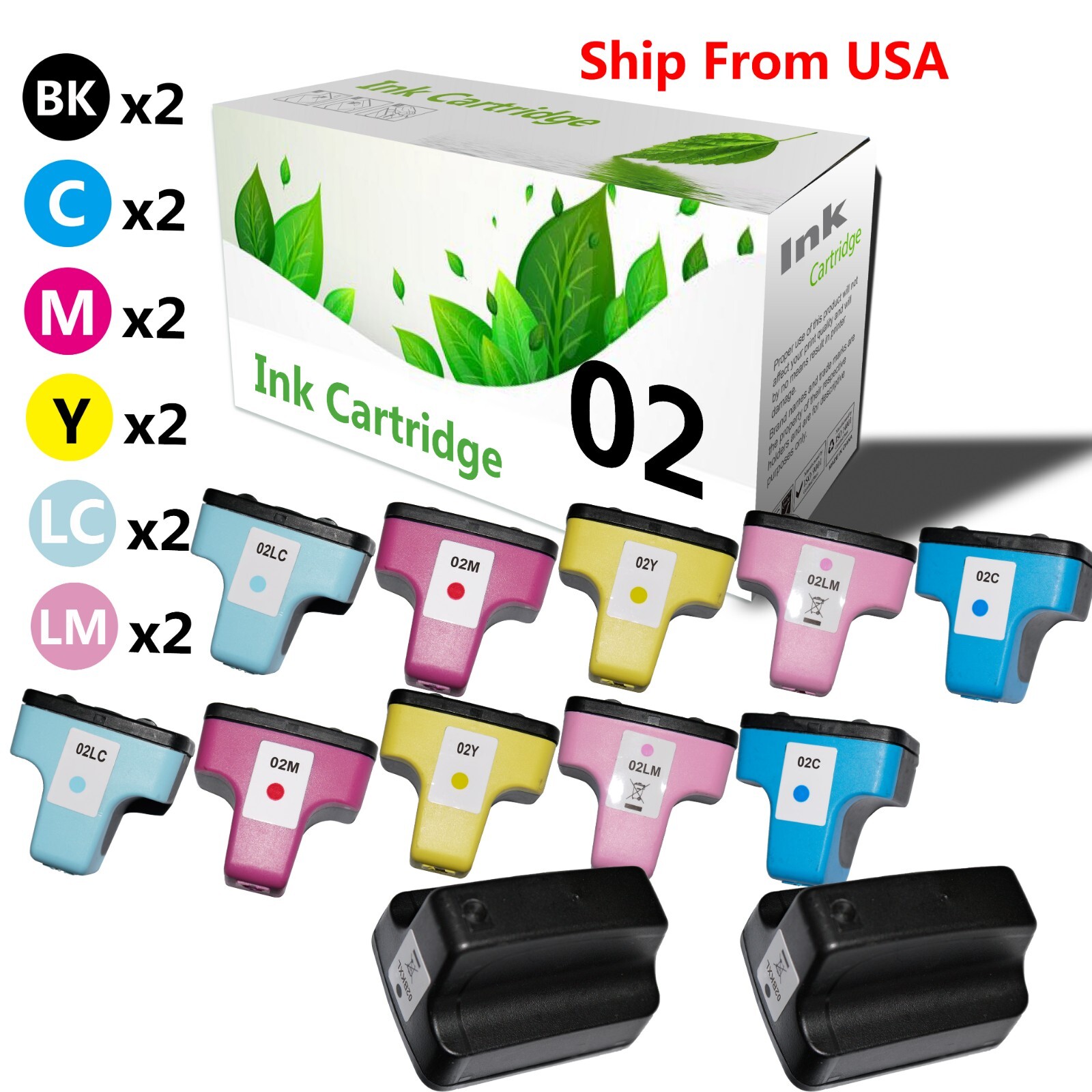 (6-Colors 2 sets) 02 02XL Ink Cartridge for PhotoSmart 3108 3110 C7200 ...